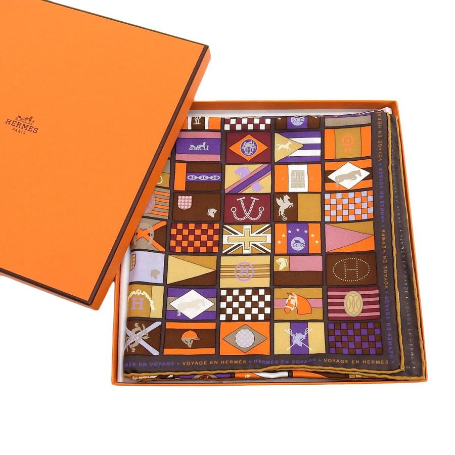 HERMES（エルメス） カレ90 HERMES EN VOYAGE ヴォヤージュ スカーフ シルク100% ブラウン×マルチカラー レディース 4246 : rodoyamaka - 通販 ...