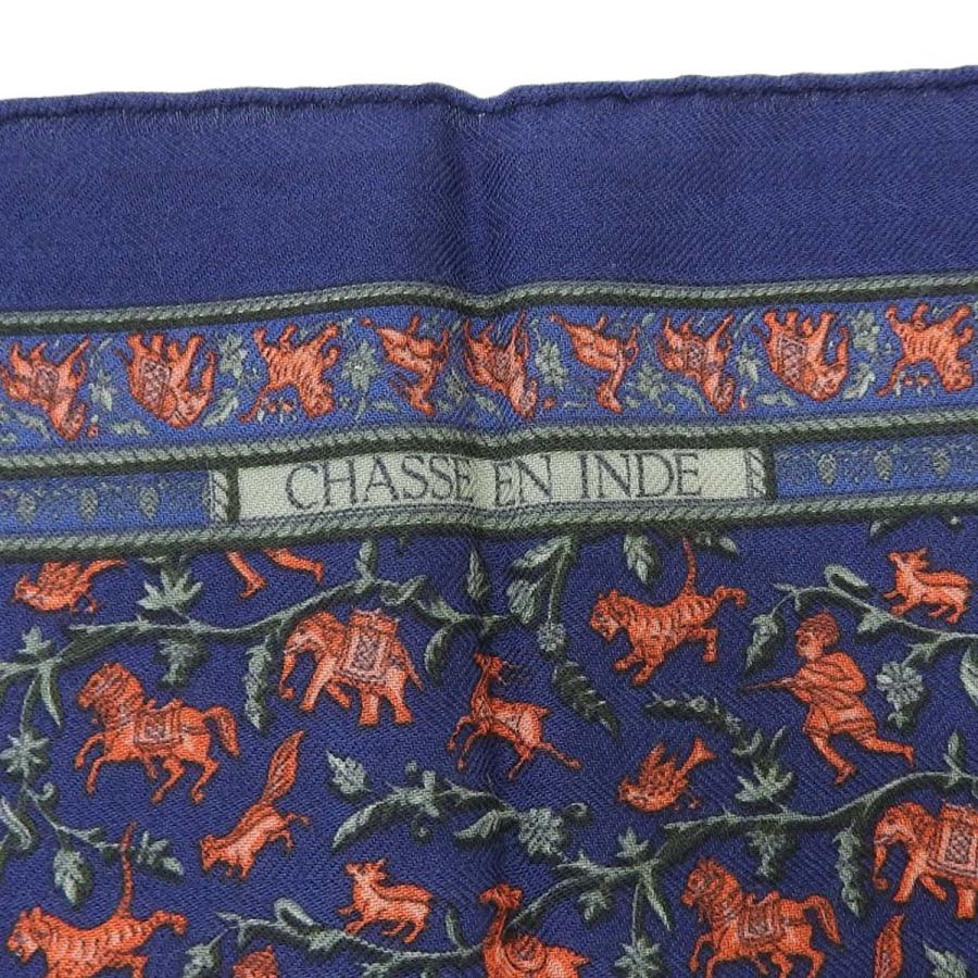 エルメス HERMES プチカレ スカーフ CHASSE EA INDE インドの狩猟 象 カシミヤ シルク ネイビー系 レディース メンズ 4376 : 4376 : rodoyamaka ...
