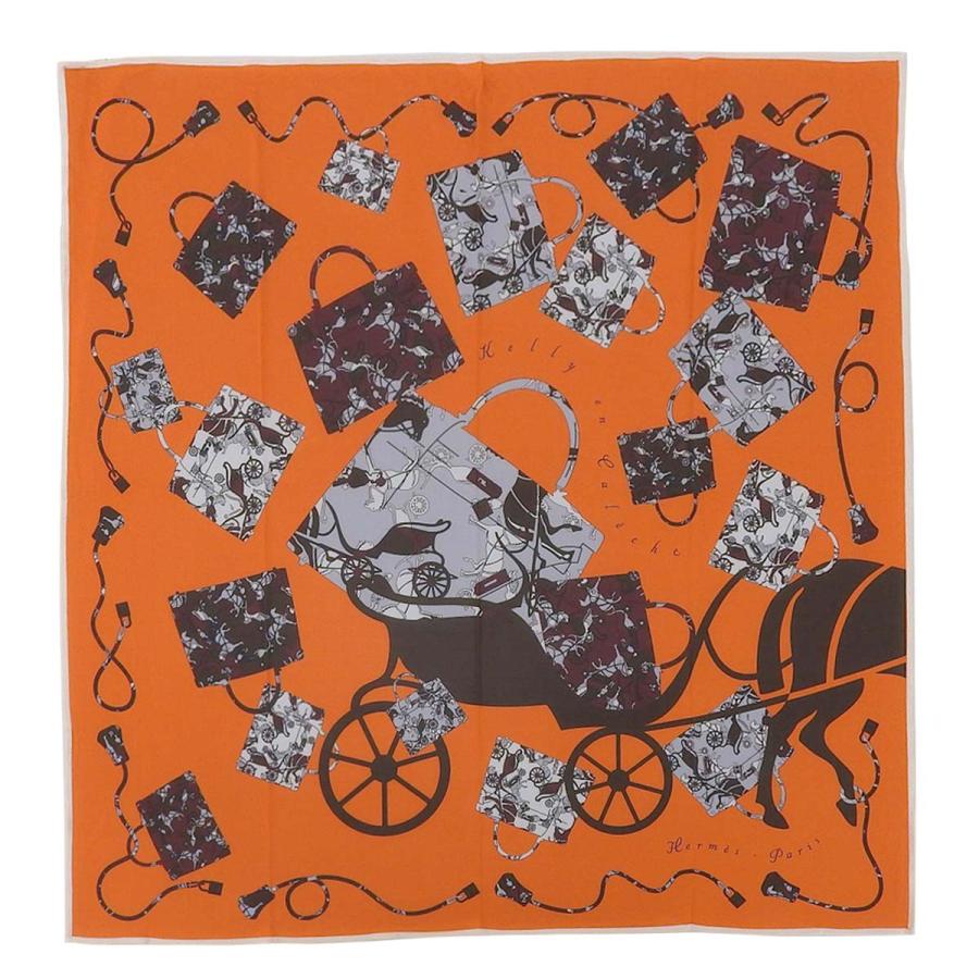 HERMES エルメス カレ90 ケリーインカレーシュ KELLY EN CALECHE スカーフ シルク オレンジ×グレー×オべルジーヌ レディース 4527 : rodoyamaka ...