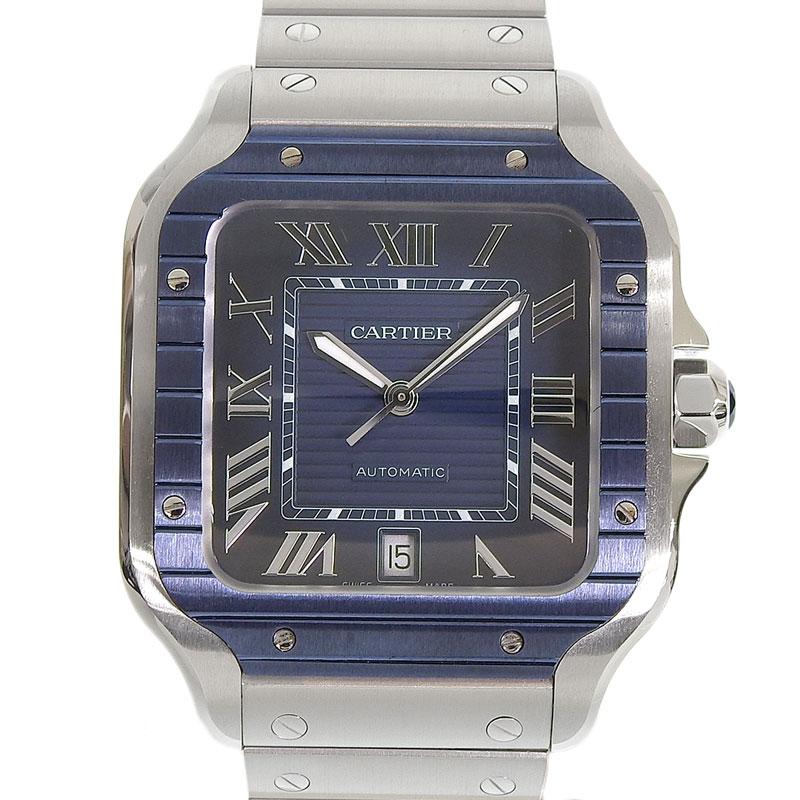 SANTOS DE CARTIER カルティエ サントスドゥカルティエLM メンズ 自動巻き 腕時計 SS PVD ブルー文字盤 ...