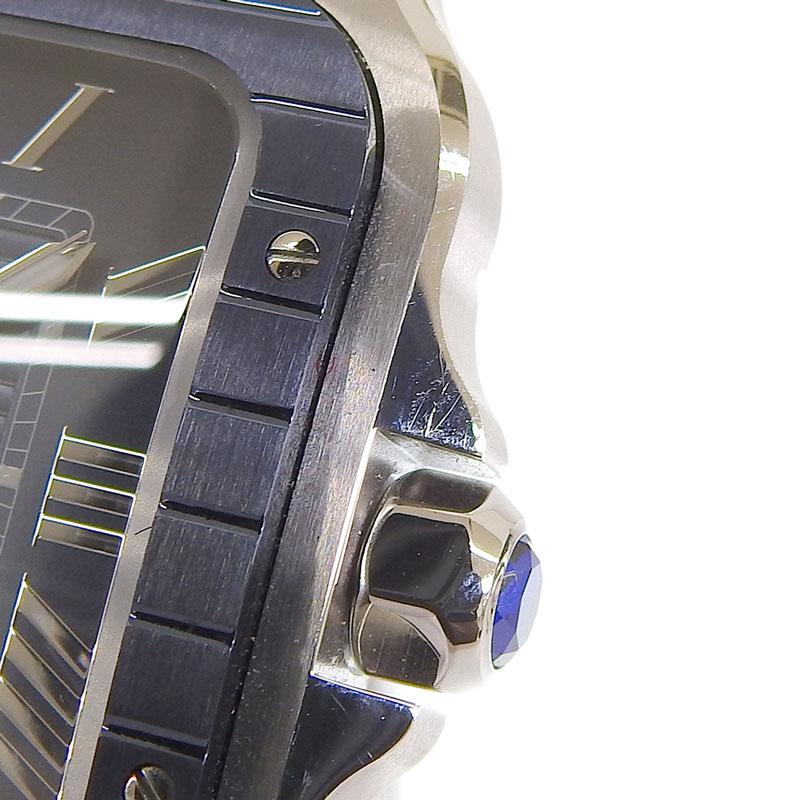 SANTOS DE CARTIER カルティエ サントスドゥカルティエLM メンズ 自動巻き 腕時計 SS PVD ブルー文字盤 ...
