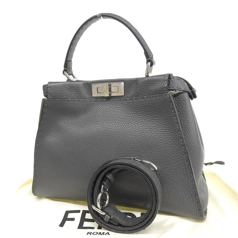 フェンディ FENDI ピーカブー セレリア 2WAYバッグ ハンドバッグ レザー グレー 8BN290 中古 新入荷 OB1305 ...
