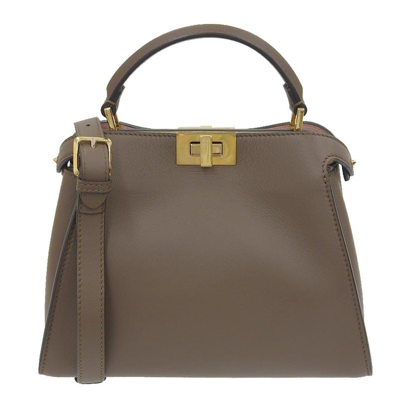 PEEKABOO フェンディ FENDI ピーカブー アイコニック エッセンシャリー 2WAYバッグ ハンドバッグ レザー ブラウン ...