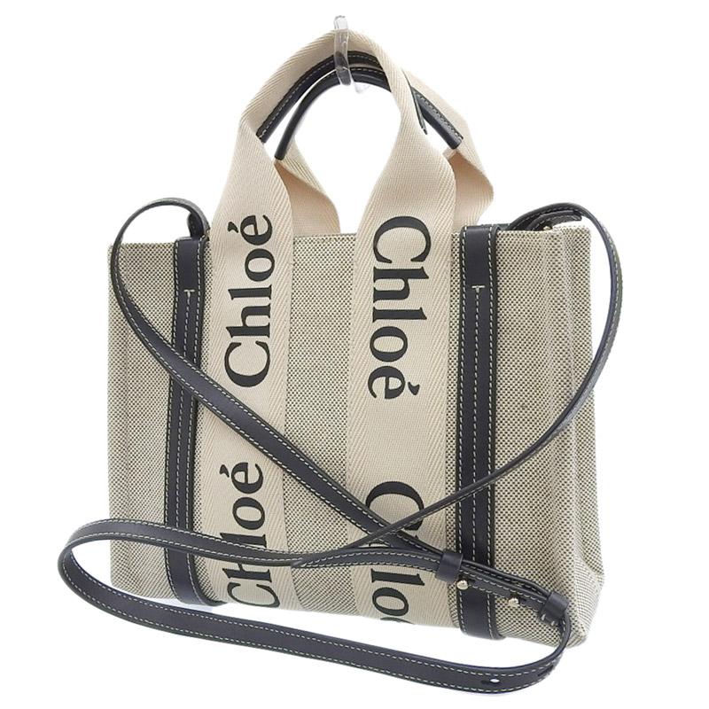 Chloe クロエ CHLOE ウッディ スモール 2WAYバッグ キャンバス/レザー ベージュ/ブラック CHC22AS397I2691J 中古 新入荷 OB1664 : ブランドショップ ...