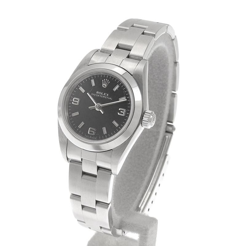 ROLEX（ロレックス） オイスターパーペチュアル 自動巻き 腕時計 レディース SS ブラック文字盤 76080 P番 2000年 中古 新 ...