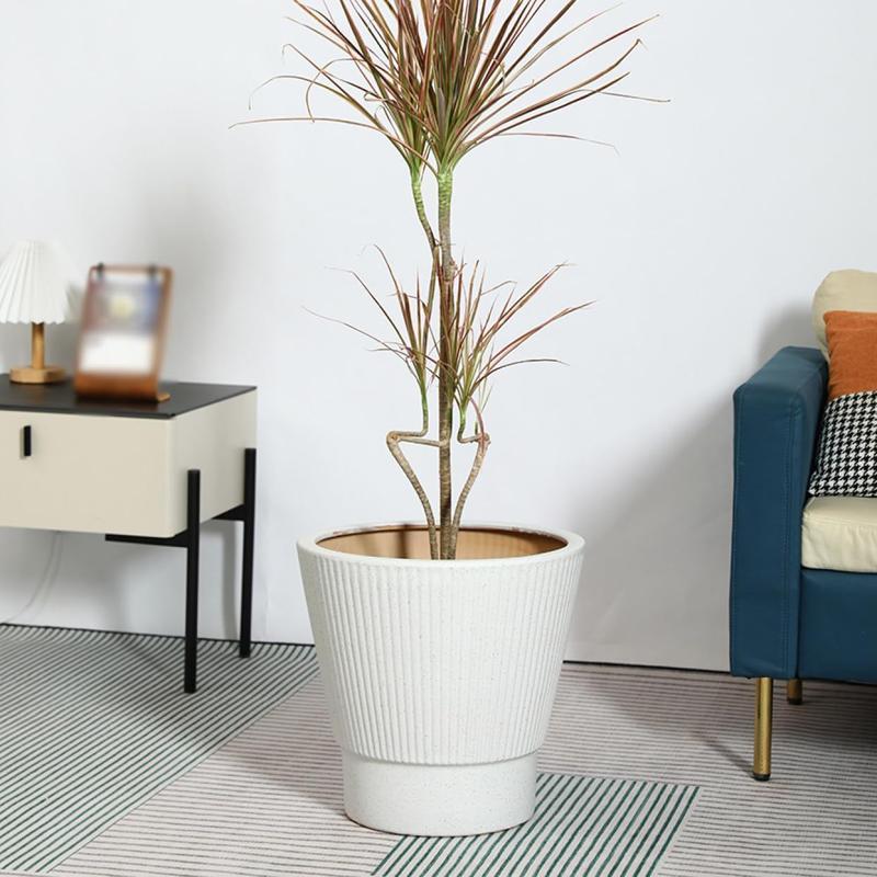 植木鉢 おしゃれ L シンプル 陶器 底に水抜き穴あり 丸形 室内 陶器鉢 プラスチック製の受皿付き 開店祝い 鉢カバー ファッション 白 ...