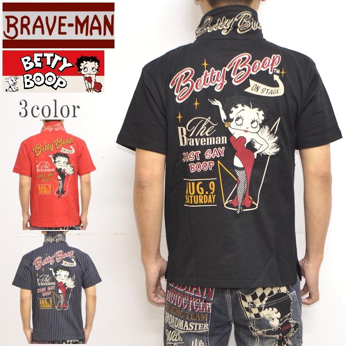 BETTY BOOP ブレイブマン ベティブープ BBB-2321 天竺 半袖ポロシャツ BRAVE MAN トップス バイカー バイク メンズ ベティちゃん : Rough Riders ...