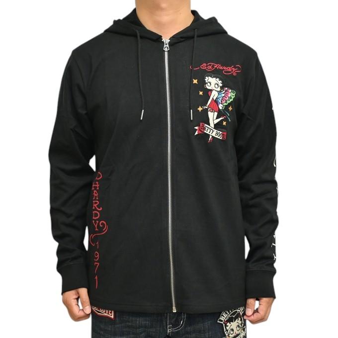 BETTY BOOP Ed Hardy エドハーディー ベティブープ BED-2509 天竺 ジップパーカー トップス ベティちゃん メンズ ...