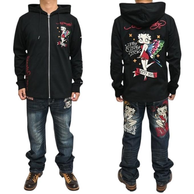 BETTY BOOP Ed Hardy エドハーディー ベティブープ BED-2509 天竺 ジップパーカー トップス ベティちゃん メンズ ...