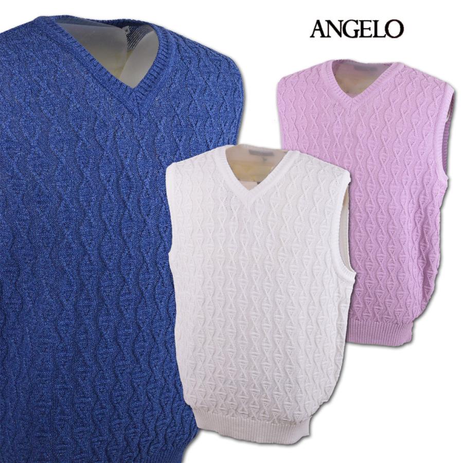 アンジェロ ニットベスト メンズ 春夏用 白 紺 ピンク M L LL 31-7502-04 : ROUND OVER - 通販 - Yahoo!ショッピング