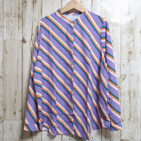 ブラウス バンドカラー 長袖 斜めストライプ シェルボタン レディース とろみ パープル 羽織り :lsha021:ROVEL - 通販 - Yahoo!ショッピング