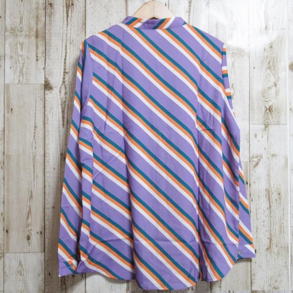ブラウス バンドカラー 長袖 斜めストライプ シェルボタン レディース とろみ パープル 羽織り :lsha021:ROVEL - 通販 - Yahoo!ショッピング