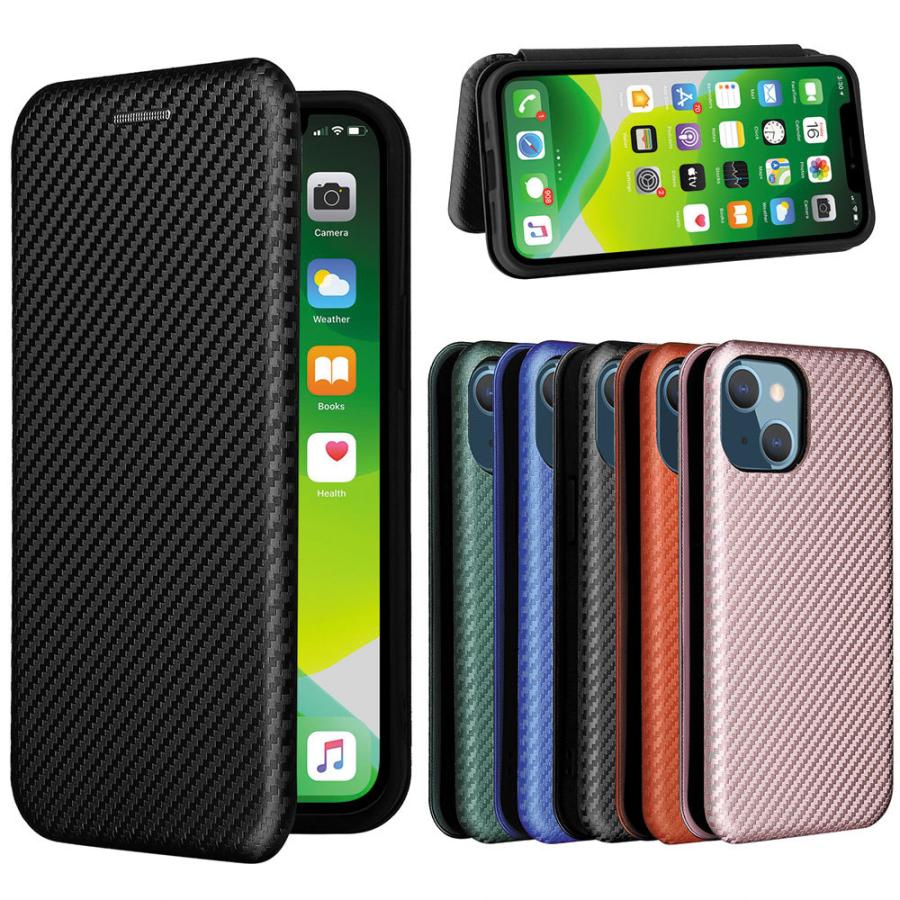 iPhone13 Pro Max 手帳型 薄型 カーボンファイバー 炭素繊維カバー TPU 保護バンパー マグネット式 カード収納 落下防止 ...
