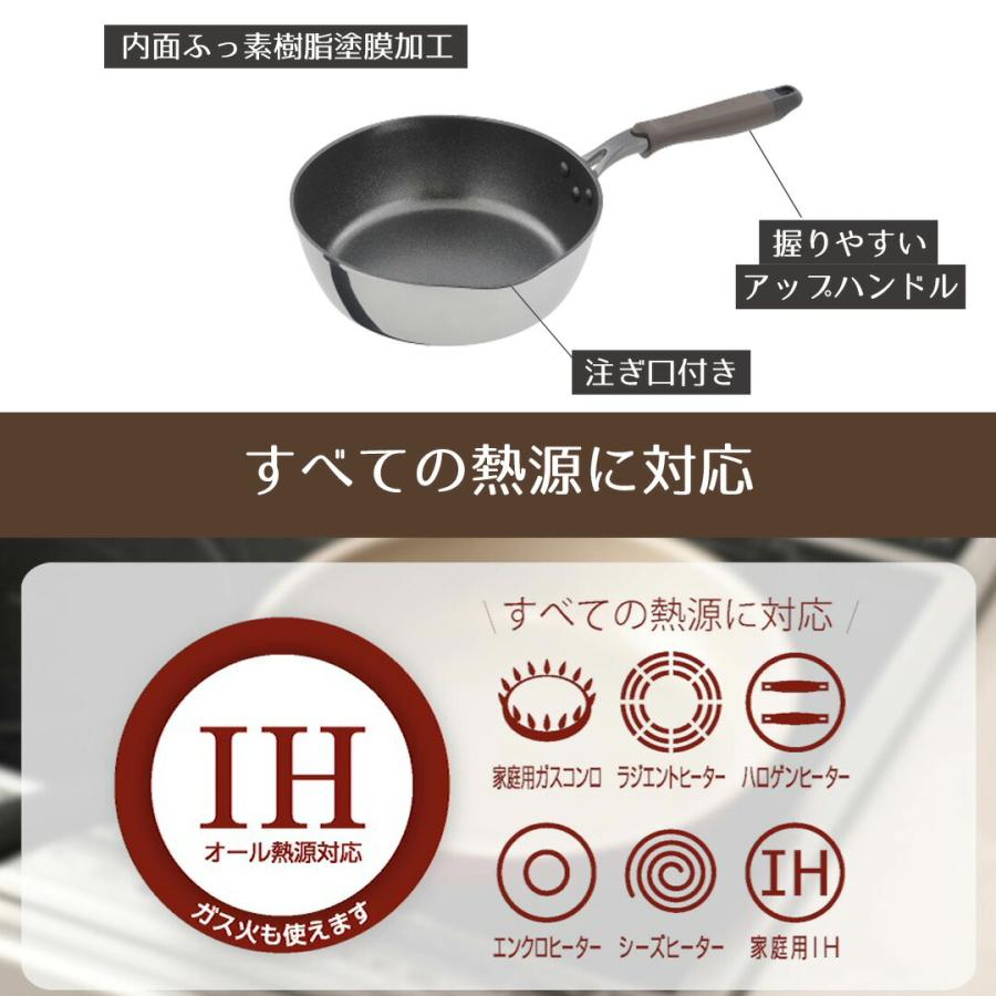 ディープパン IH 24cm 木目調 | ih ガス火 24センチ IH対応 ミラー仕上げ 深型 鍋 炒め鍋 オール熱源 キズに強い こびりつきにくい 長持ち PFOA PFOS フ ...