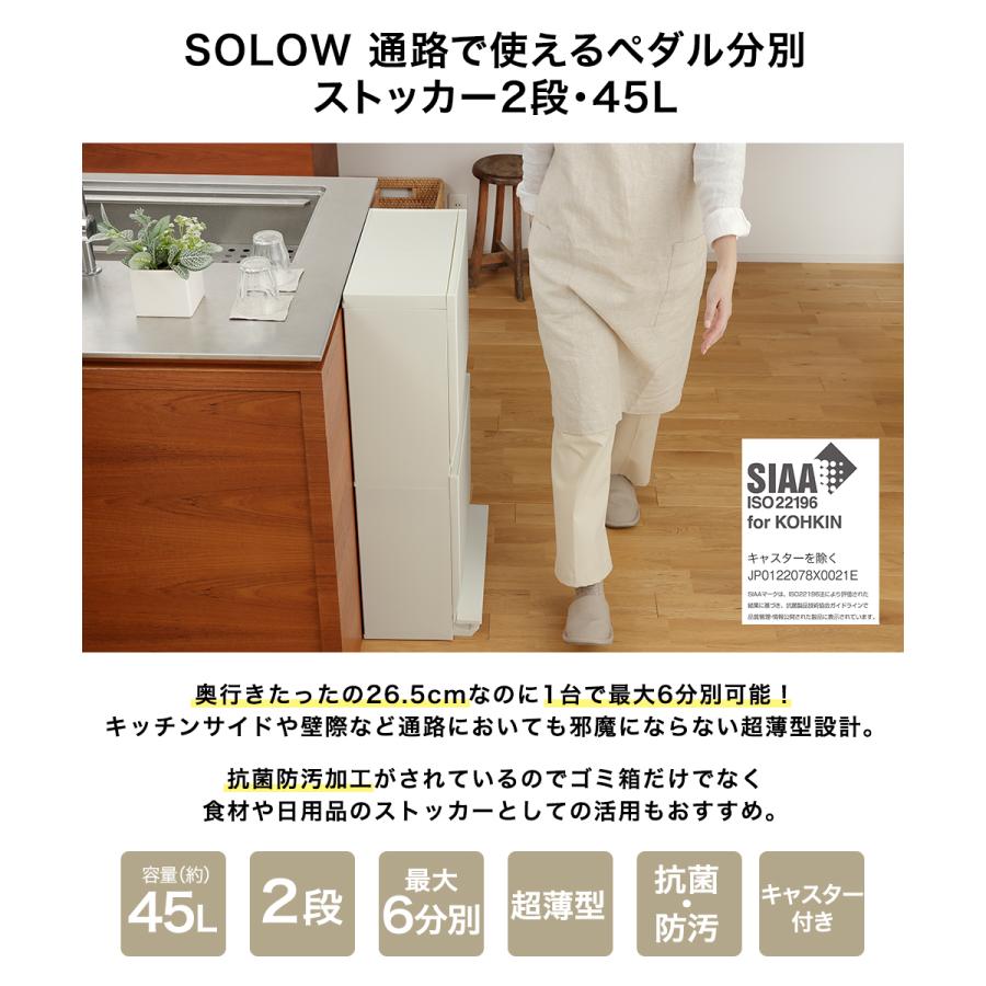 SOLOW 通路で使えるペダル分別ストッカー 2段 45L 日本製 リス | ごみ箱 抗菌 ペール スリム ダストボックス 壁際 分別 キッチン 45リットル ペダル : ロイヤル通販 ...