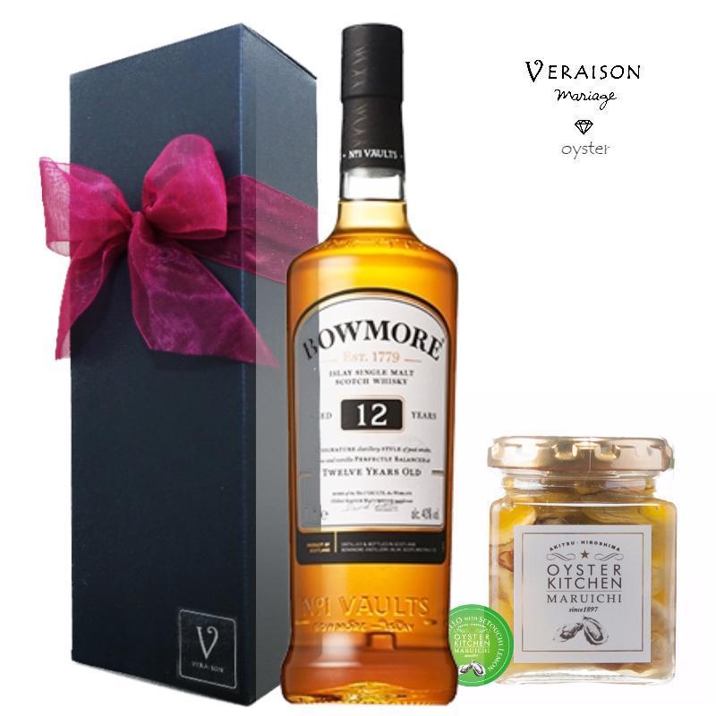 ウイスキー おつまみ セット プレゼント 牡蠣 ギフト シングルモルトウイスキー ボウモア 12年 正規品 広島牡蠣瓶詰め リボン包装 ...