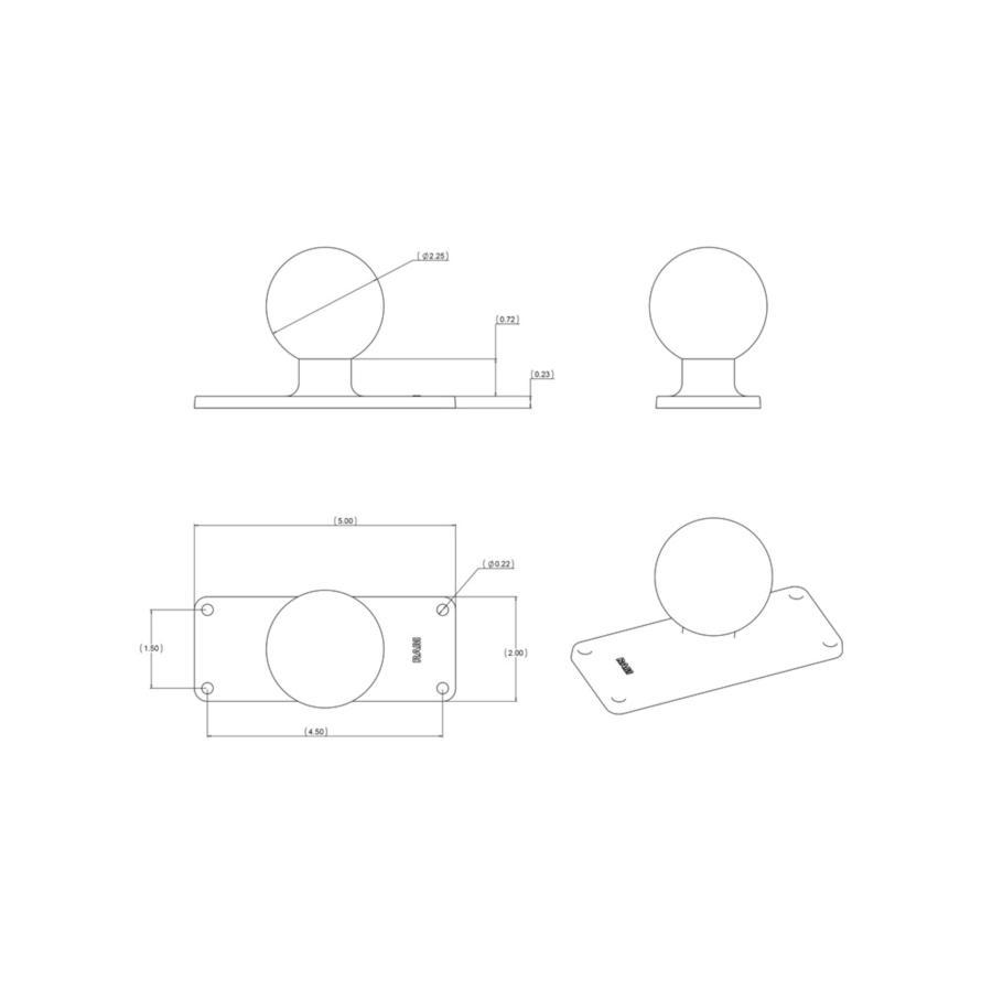 RAM MOUNTS（ラムマウント） スクエアベース 4穴P1.5x4.5inch 2.25インチボール RAM-D-202U-25 ...