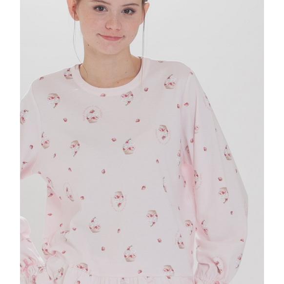 Narue ナルエー パジャマ ムーンタン スムース 綿100％ プルオーバー いちごタルト柄 ピンク 11420 : ルブレ - 通販 ...