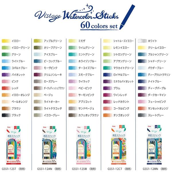 ヴィスタージュ Vistage《ヴィスタージュ》 水彩スティック 60色セット ぺんてる 100-GSS1-60ST2 【送料無料 ...