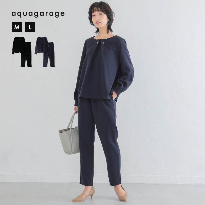 aquagarage パール付きブラウスパンツセットアップ レディース 春 秋 長袖 M L : aquagarage Yahoo!店 - 通販 - Yahoo!ショッピング