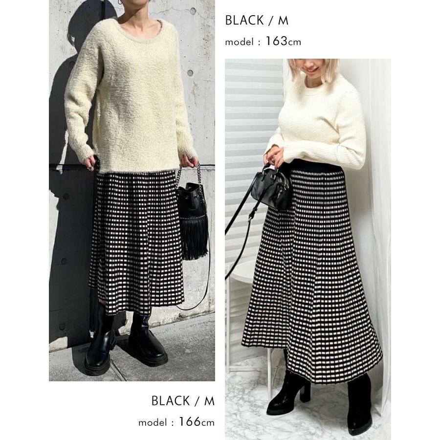 ニットスカート ボトムス レディース 秋 冬 M L 総柄 フレアスカート