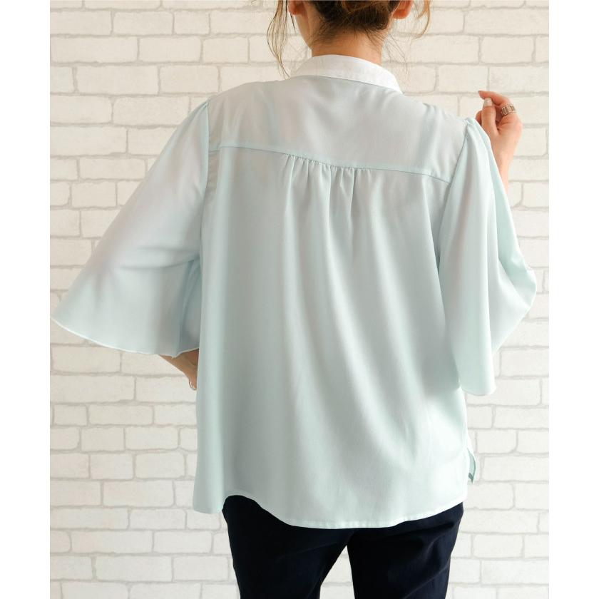 パール釦バイカラーフレア5分袖ブラウス 春 夏 M L ≪ゆうメール便配送10・代引不可≫ :kw00949:aquagarage Yahoo!店 - 通販 - Yahoo!ショッピング