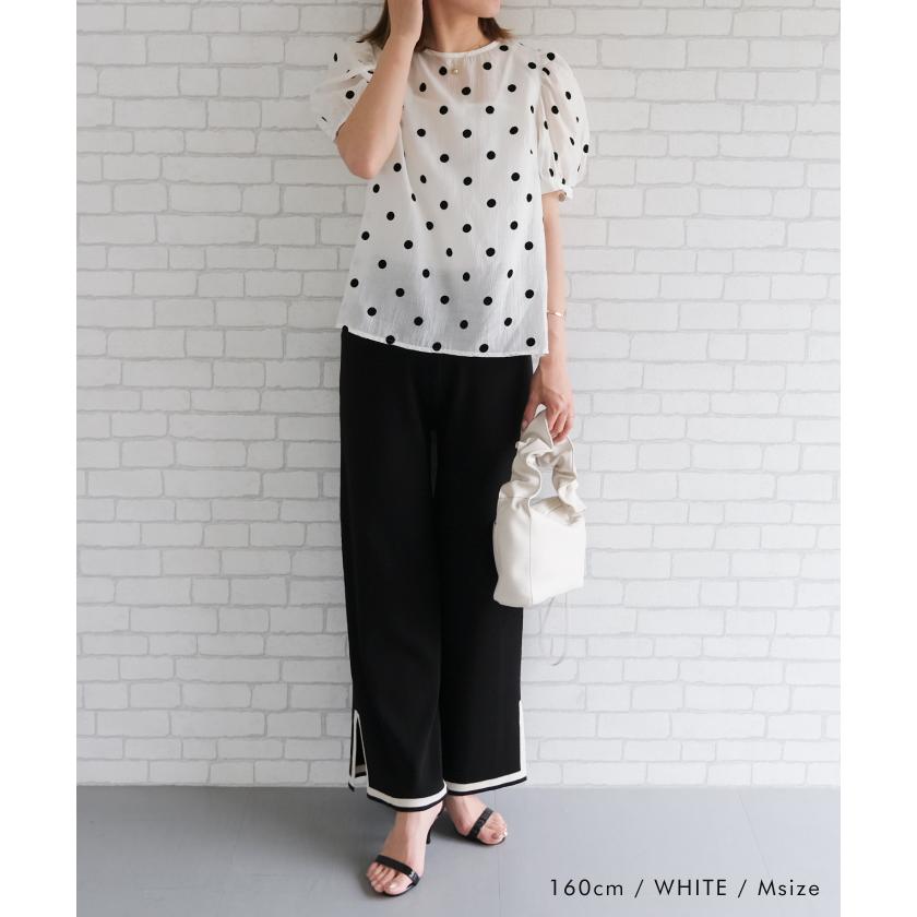 ドット柄パフスリーブシアーブラウス 春 夏 レディース M L ドット柄パフスリーブシアーブラウス 春 夏 レディース M L