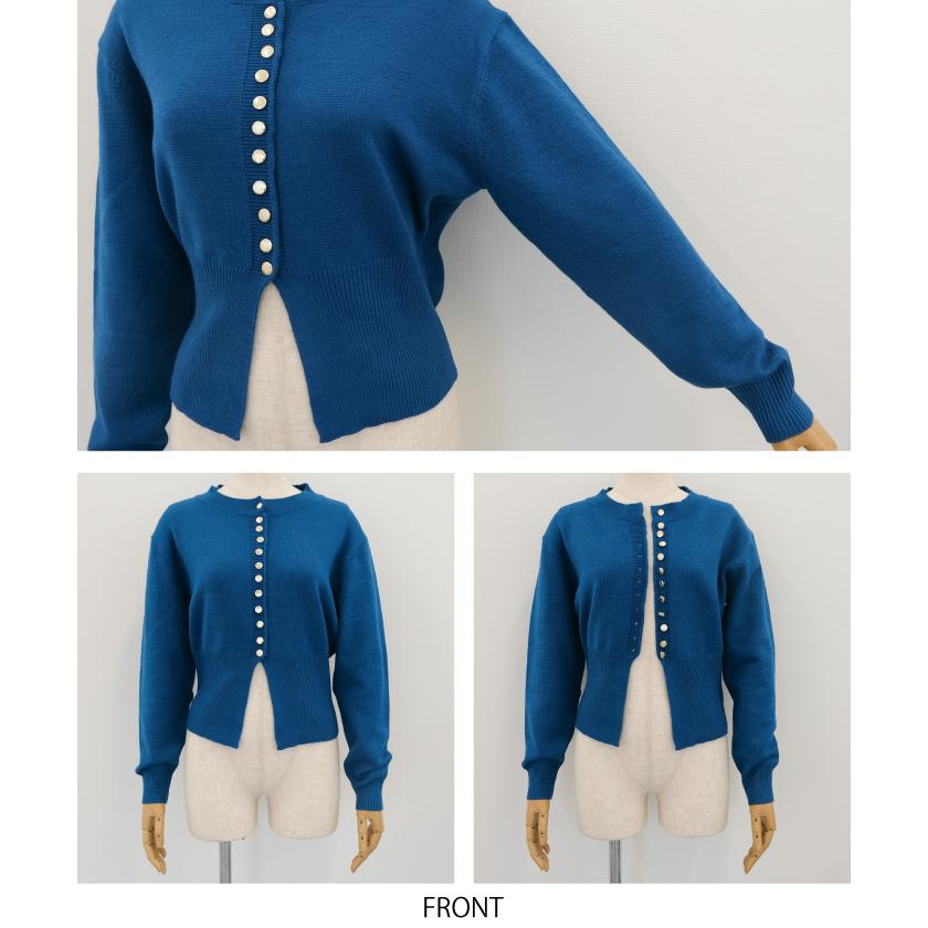 aquagarage ゴールドボタンスリットカーディガン レディース 春 秋 冬 長袖 M L : aquagarage Yahoo!店 - 通販 - Yahoo!ショッピング