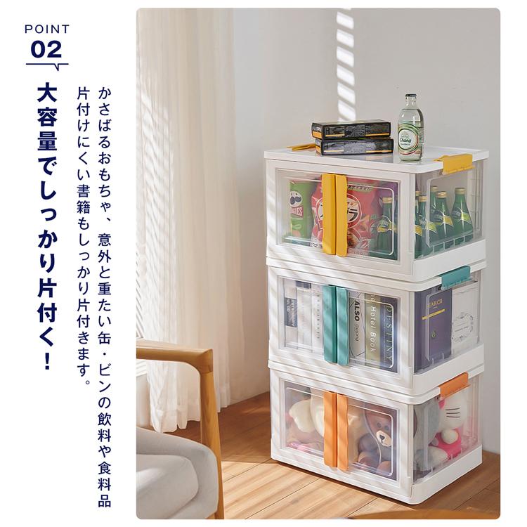 Rocotto（ロコット） 収納ケース 収納ボックス フタ付き 横開き キャスター付き 3段セット 蓋つき 大容量 衣装ケース おしゃれ 55L 折りたたみ おもちゃ箱 ストレージ 透明 ...