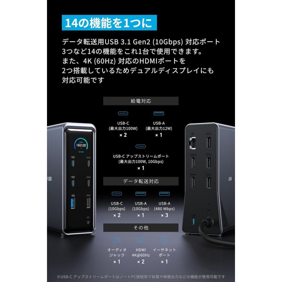 Anker アンカー Prime ドッキングステーション 14-in-1, Dual Display, 160W A83B65A1 : RUSIONヤフー店 - 通販 - Yahoo!ショッピング