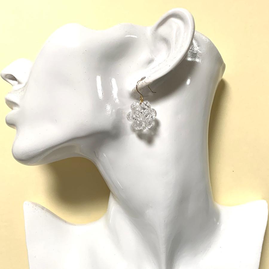 【Rvaru】K18ピアス 本水晶 フラワーキューブ 特大 64面カット 6mm フックピアス K18YG 18金イエローゴールド アメリカン 誕生石 イヤリング チャーム :rtav ...