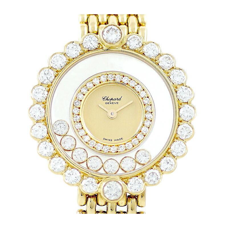ハッピーダイヤモンド Chopard ショパール 4097 純正ラージダイヤベゼル 7Pダイヤ 2重ベゼルダイヤ ゴールド K18YG 金無垢 レディース クォーツ 4066 ...