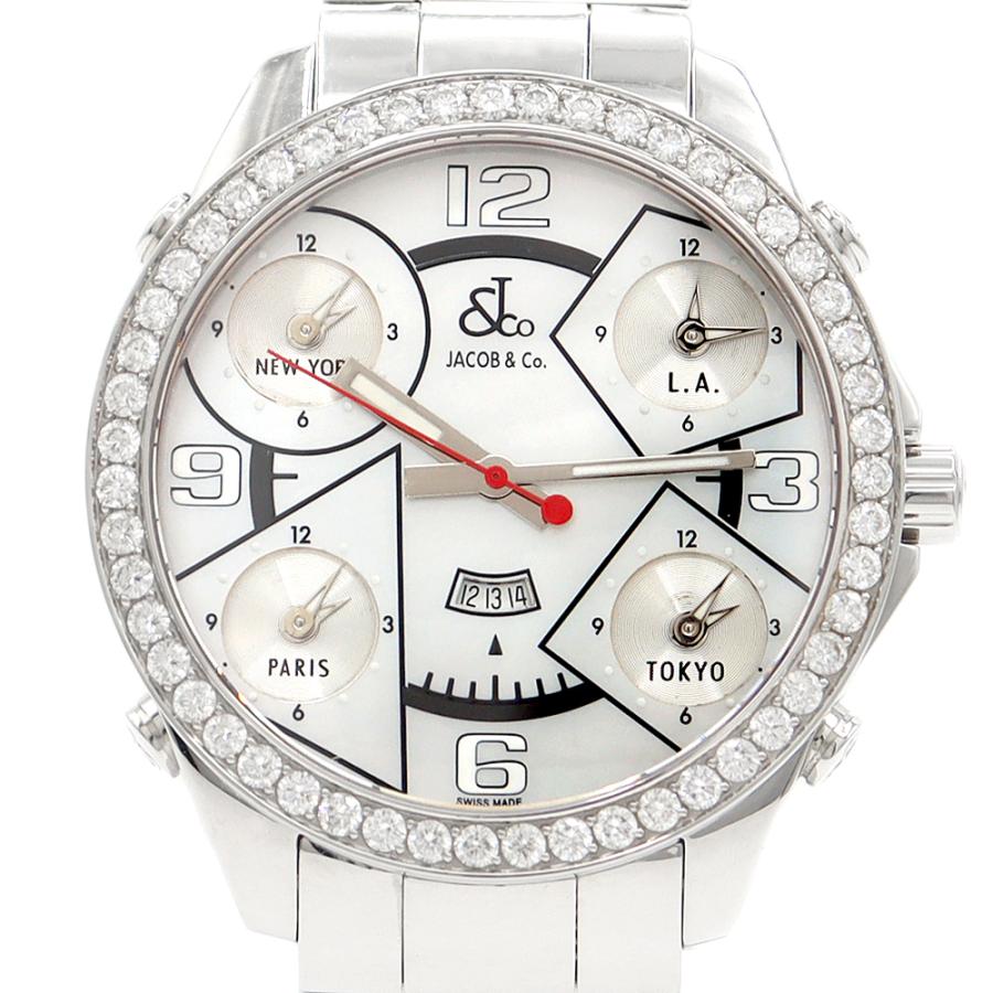 JACOB&CO JACOB&Co. ジェイコブ ファイブタイムゾーン 47mm デイト ダイヤベゼル ホワイト シェル SS ステンレス ...
