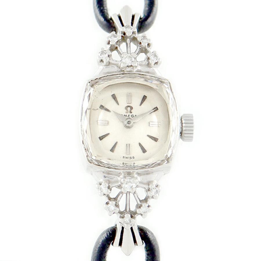 OMEGA 希少品 オメガ カットガラス ダイヤモンド K14WG ホワイトゴールド Cal.482 17石 レディース 手巻き ヴィンテージ ...