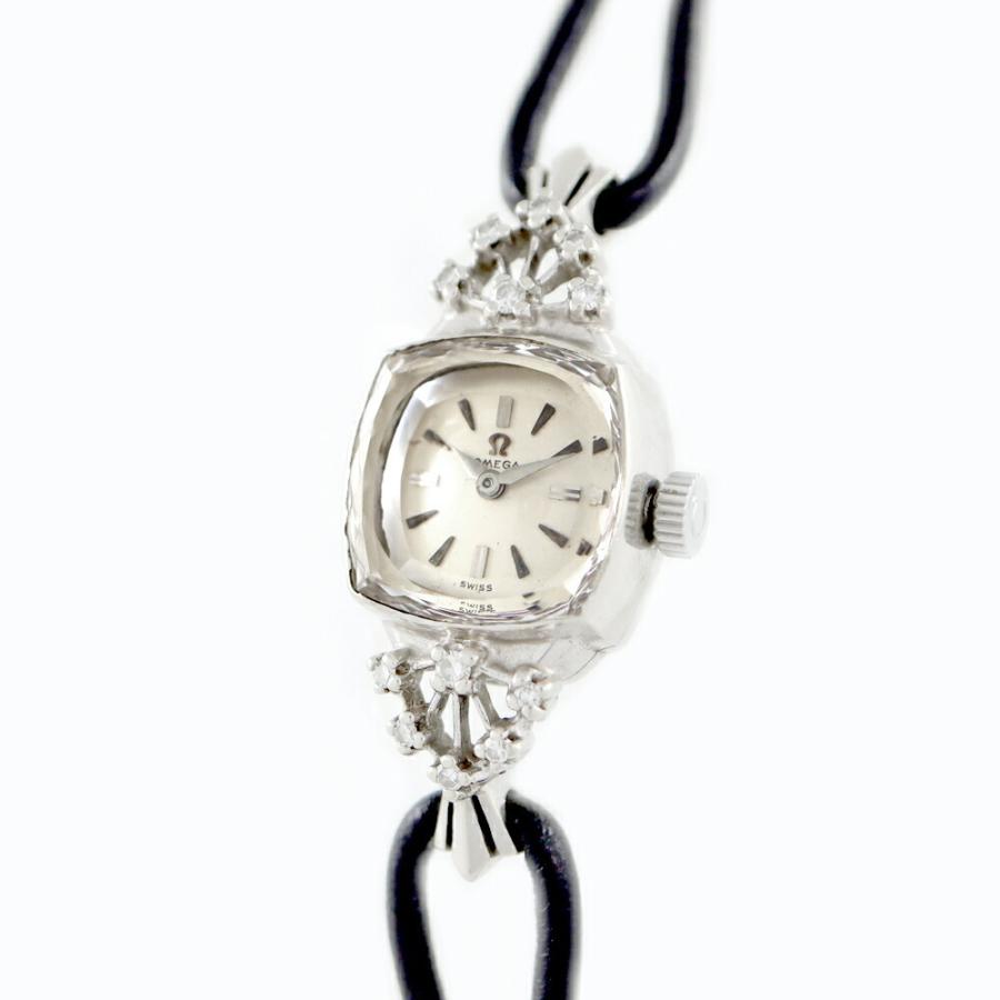 OMEGA 希少品 オメガ カットガラス ダイヤモンド K14WG ホワイトゴールド Cal.482 17石 レディース 手巻き ヴィンテージ ...