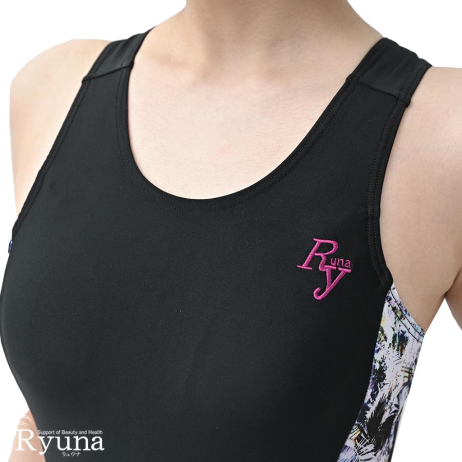 フィットネス水着 ジム用水着 レディース 30代 40代 オールインワン ノースリーブ 9M 11L 13L ブラックリーフ柄 50代 体型カバー ママ プール 大きい NP2403L ...