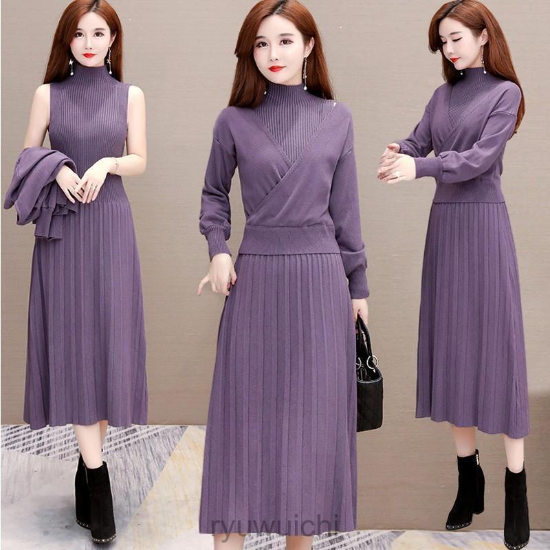 ニットワンピース 2点セット レディース ニット きれいめ ロングワンピース Aライン 長袖 レース 卒業式 入学式 結婚式 通勤 春 秋 ...