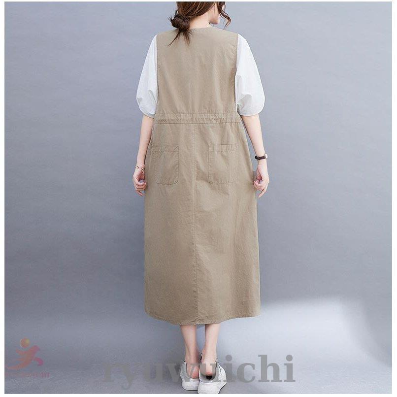 サロペットワンピース ロング丈 ワンピース ジャンパスカート vネック キャミワンピース サロペット ウエストゴムづき キャミソール 重ね着 : fuku-0929-p196 : 龍一ストア ...