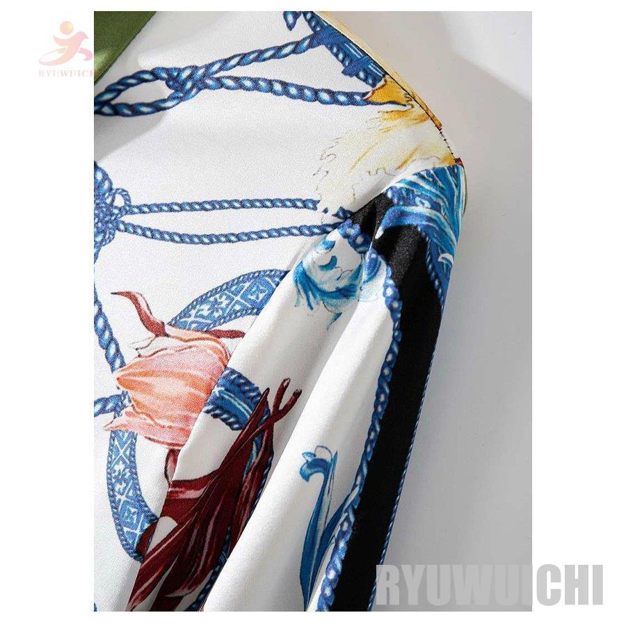 ブラウス トップス 長袖 シャツ スカーフ柄 柄シャツ サテン素材 大人