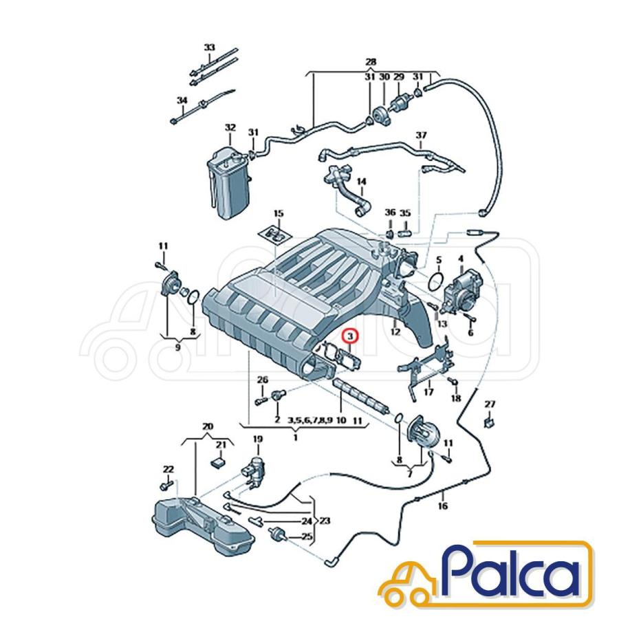アウディ/VW インテークマニホールドガスケット 3.2V6用| A3/8P | TT/8J | ゴルフ5/R32 | イオス | トゥアレグ ...