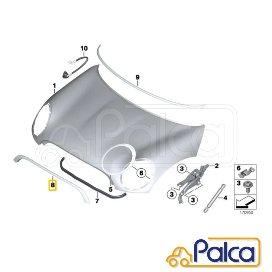 BMW ミニ/MINI エンジンフードメッキモール 前期| R56 R55 R57 | 純正 51137149957 : パーツのPALCA ...