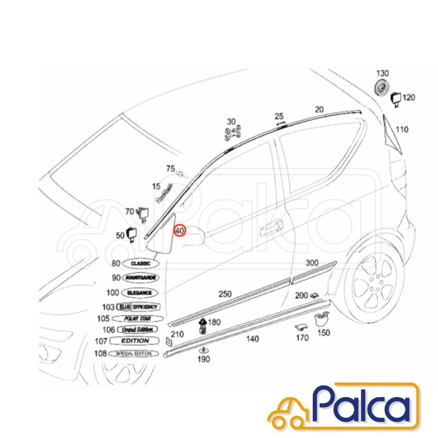 メルセデス ベンツ ドアミラーカバートリム 右| Aクラス/W169 | 純正 1696900287 9051 : パーツのPALCA（パルカ ...