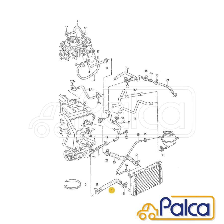 VW ラジエターロアホース | ゴルフ2 ジェッタ2 エアコン装着車両用 VAICO製 191121051Pに適合 : パーツのPALCA ...