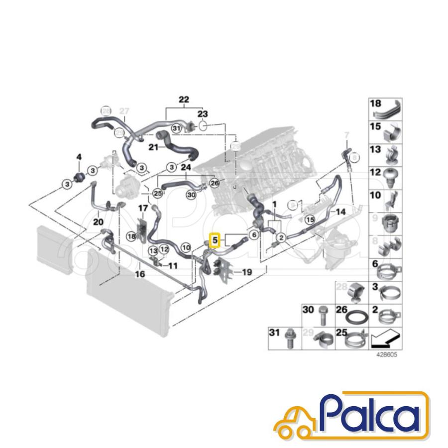 BMW ウォーターホース/クーリングホース ラジエター〜ホース N55 6気筒 | 7シリーズ F01 F02/740i 740Li ...