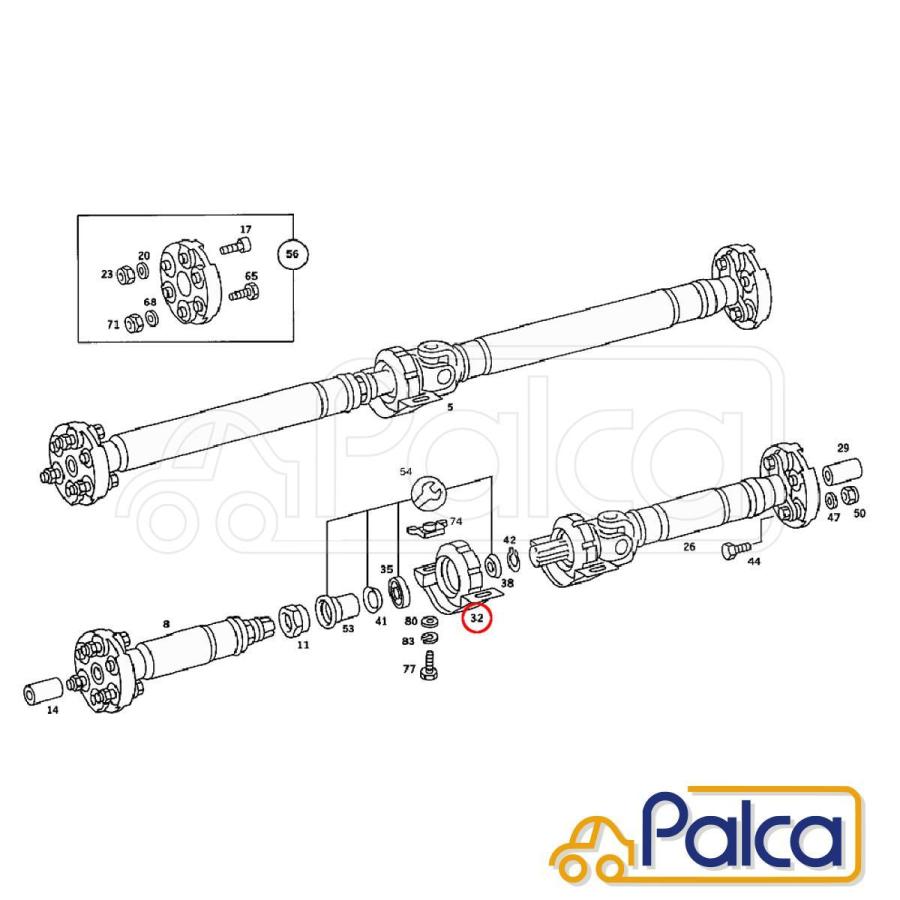 ベンツ プロペラシャフト サポートマウントブッシュ ベアリング付 W126,C126/280S,280SE,380SE,500SE ...