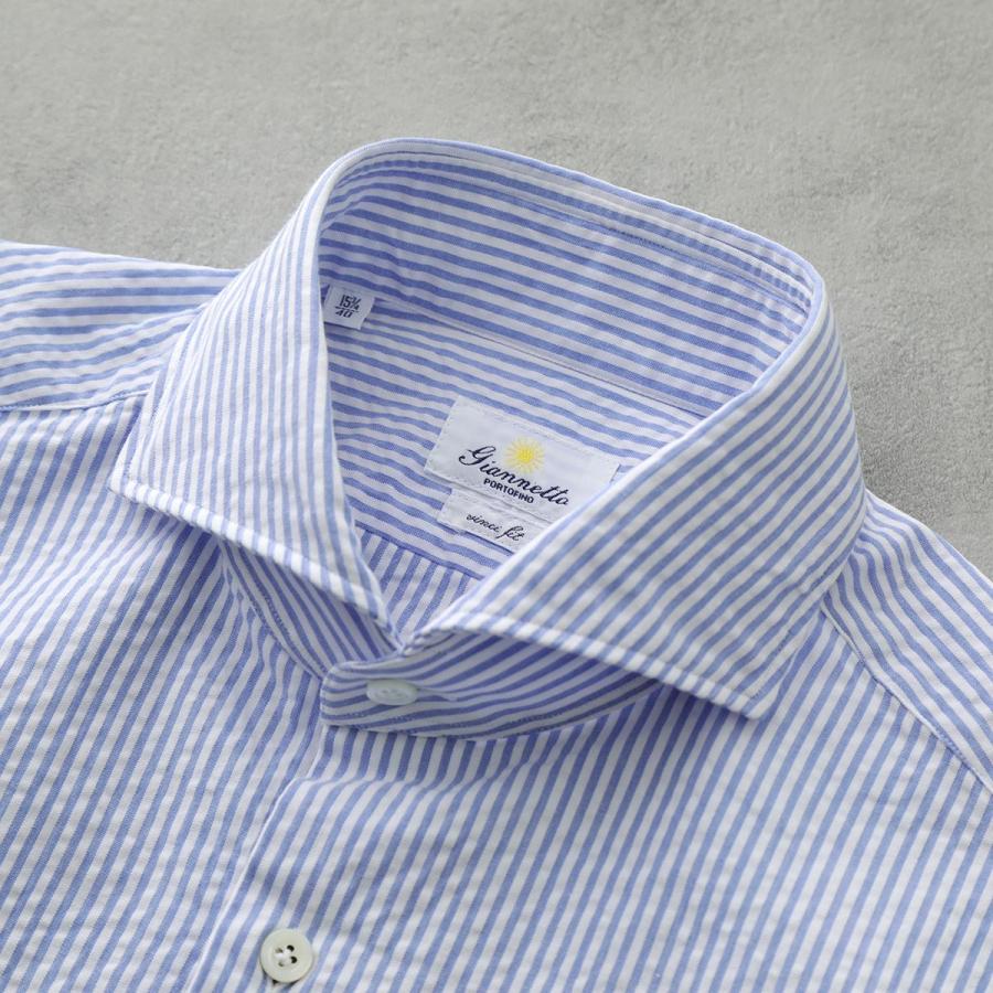 GIANNETTO（ジャンネット） シャツ 31266 VINCI FIT ヴィンチフィット メンズ コットン シアサッカー カッタウェイ ストライプ 長袖 03 : インポートセレクト ...