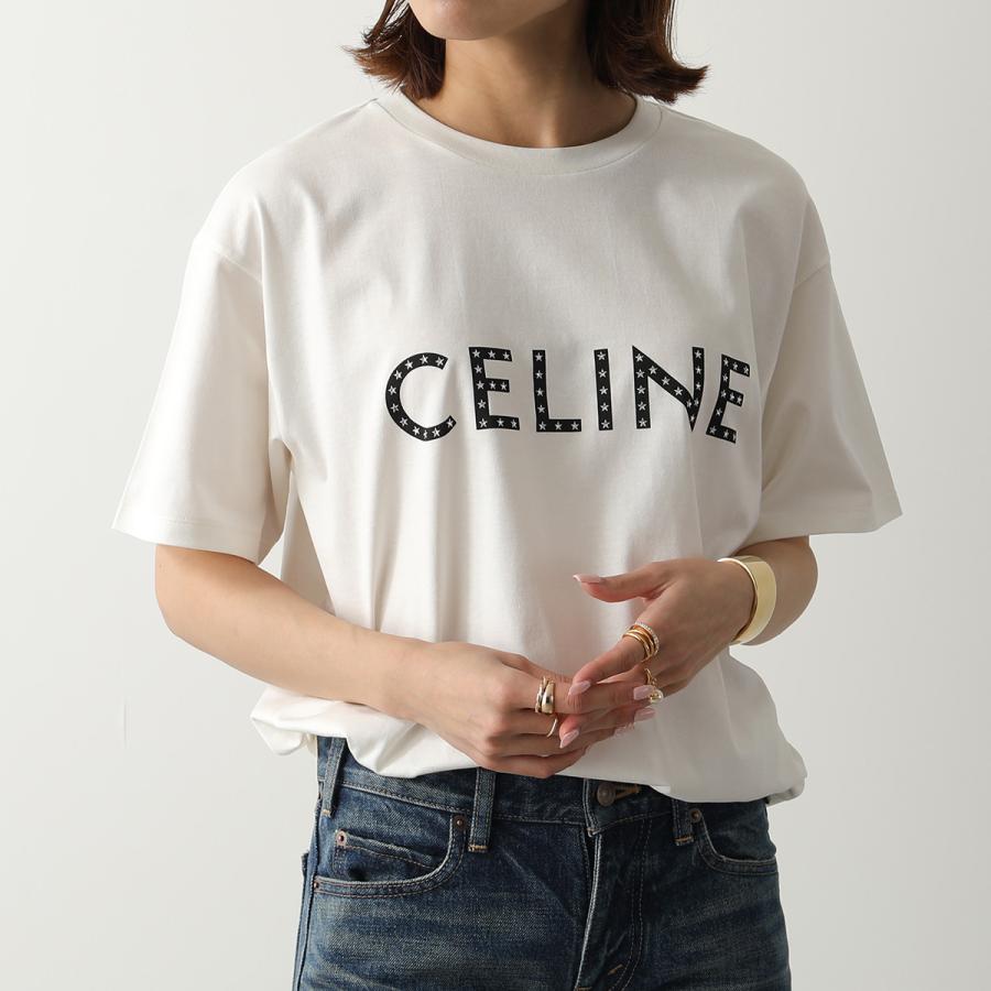 CELINE セリーヌ 半袖 Tシャツ 2X47F671Q レディース メンズ カットソー ロゴT ラインストーン コットン クルーネック 01OB : インポートセレクトmusee - 通販 ...