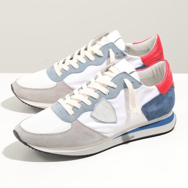 PHILIPPE MODEL フィリップモデル スニーカー TRPX LOW MONDIAL TZLU W110 メンズ ナイロン×スウェード ユーズド加工 靴 BLANC-DENIM ...