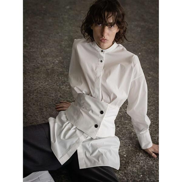 IHATOV（イーハトーブ） シャツ IH06-23AW-93712 レディース ブラウス 長袖 ノーカラー ベルト付き WHITE ...