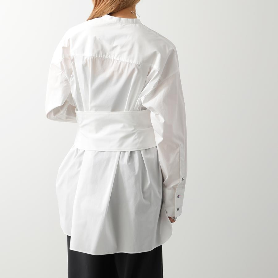 IHATOV イーハトーブ シャツ IH06-23AW-93712 レディース ブラウス 長袖 ノーカラー ベルト付き WHITE ...